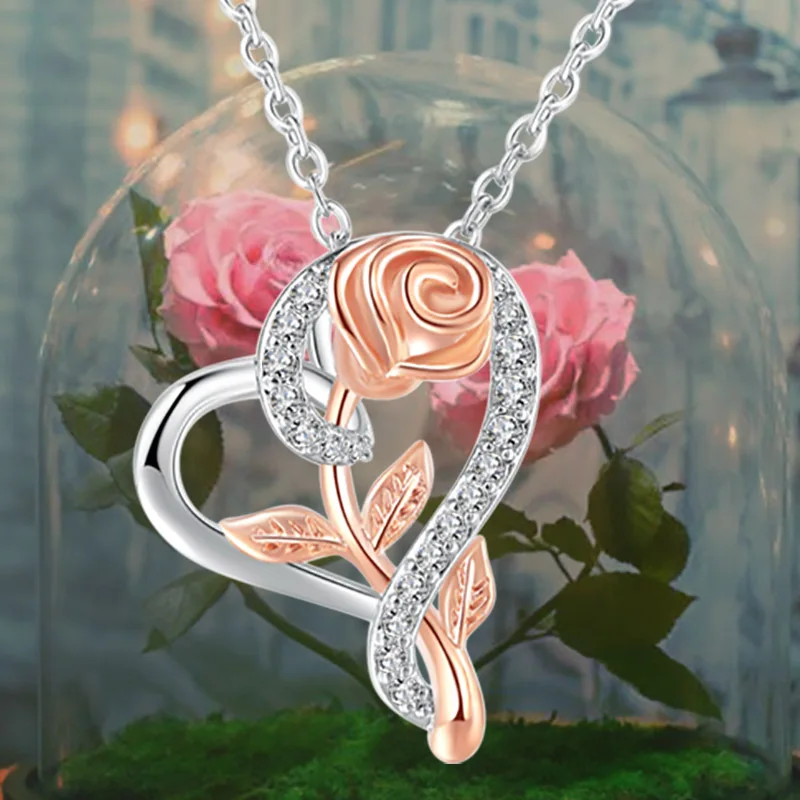 Romantic Love Rose Pendant Necklaces For Women Ladies Elegant Exquisite ...