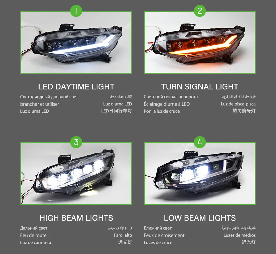 Honda Civic Headlights 2016-2019 New Civic LED Headlight LED DRL Head ...