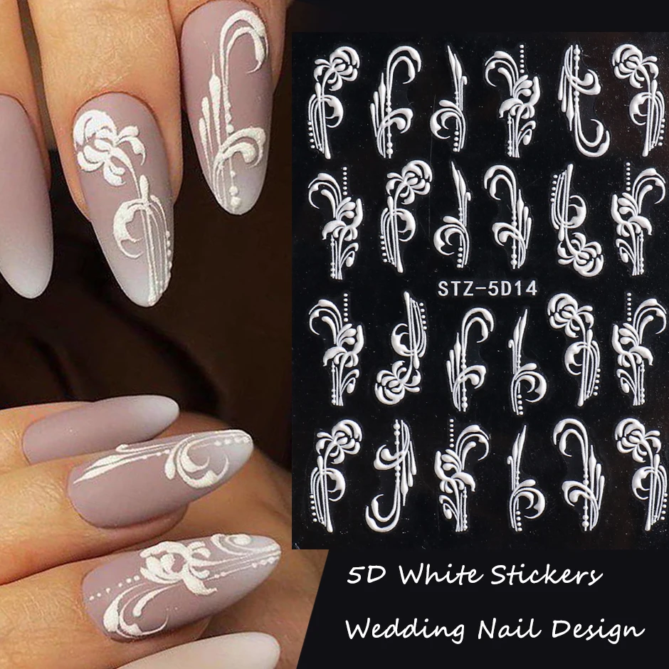 5D Acrylic White Wedding Nail Design Embossed Flower Lace Nail Stickers Decals French Manicure Decor Summer Sliders CHSTZ5D09 16 AliExpress 66