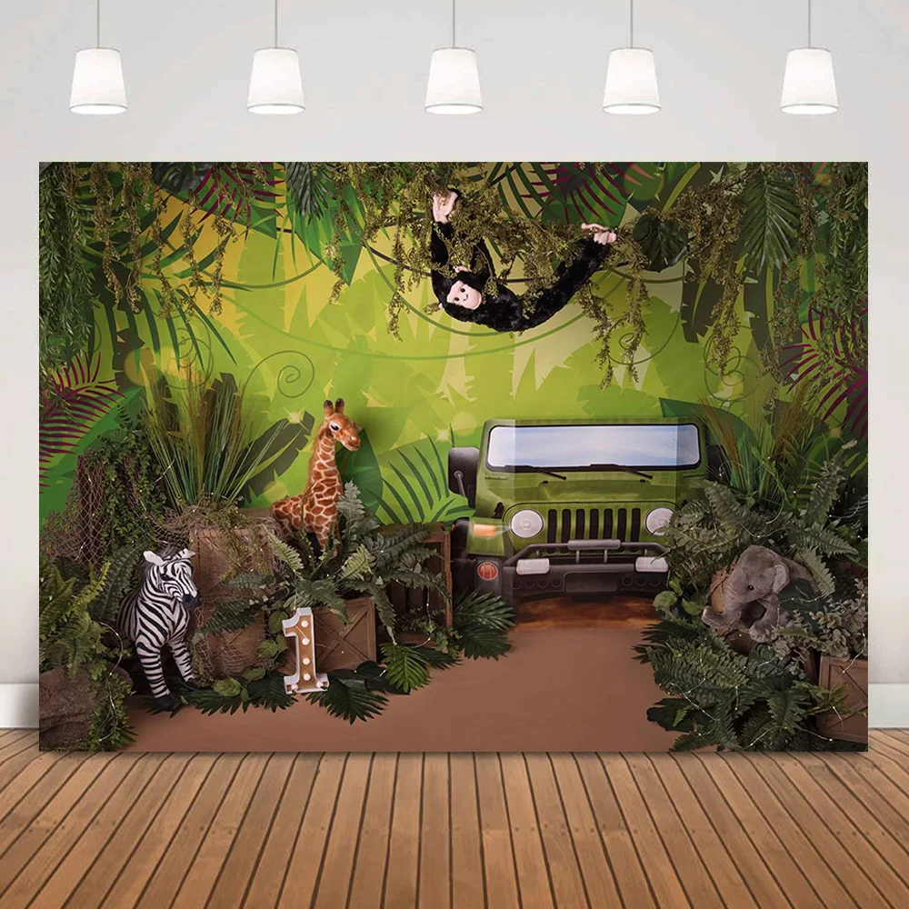 Wild Animals Safari Party Backdrop Woodland Kids One Birthday ...