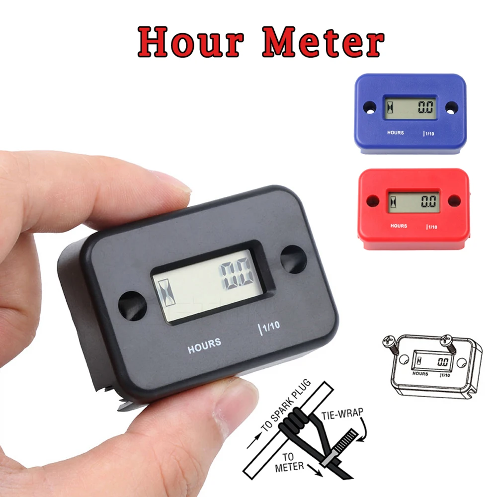 Mini Tach Hour Meter LCD Display Waterproof Engine Time Gauge Hour Counter For Bike Motorcycle ...