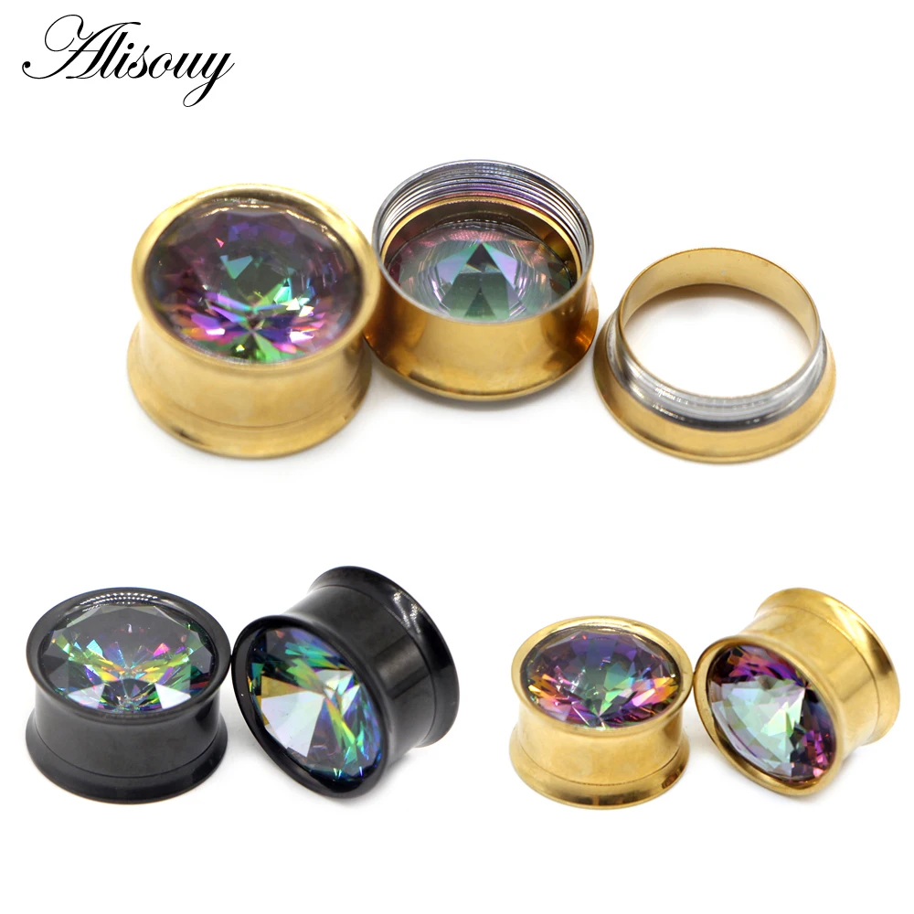 Alisouy 2pc Sugical Steel Gold Black Screw Fit Ear Flesh Tunnel Plug ...