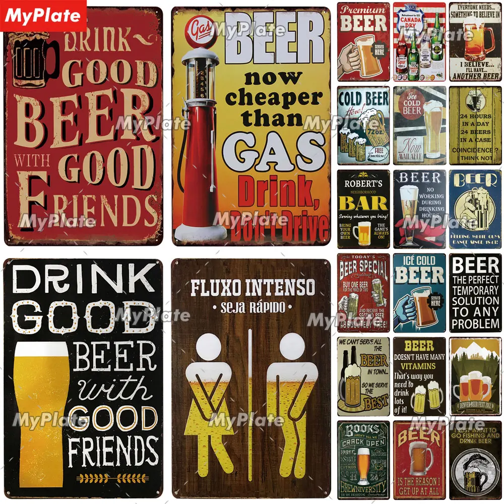 Ice Cold Beer Metal Sign Vintage Plaque Alcohol Tin Sign Plate Wall ...