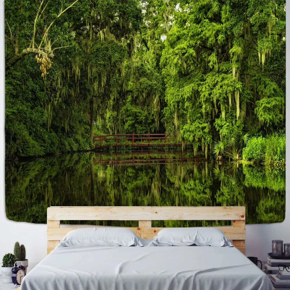 Hot Sale Forest Tapestry Woods Hanging Cloth River And Bridge ...