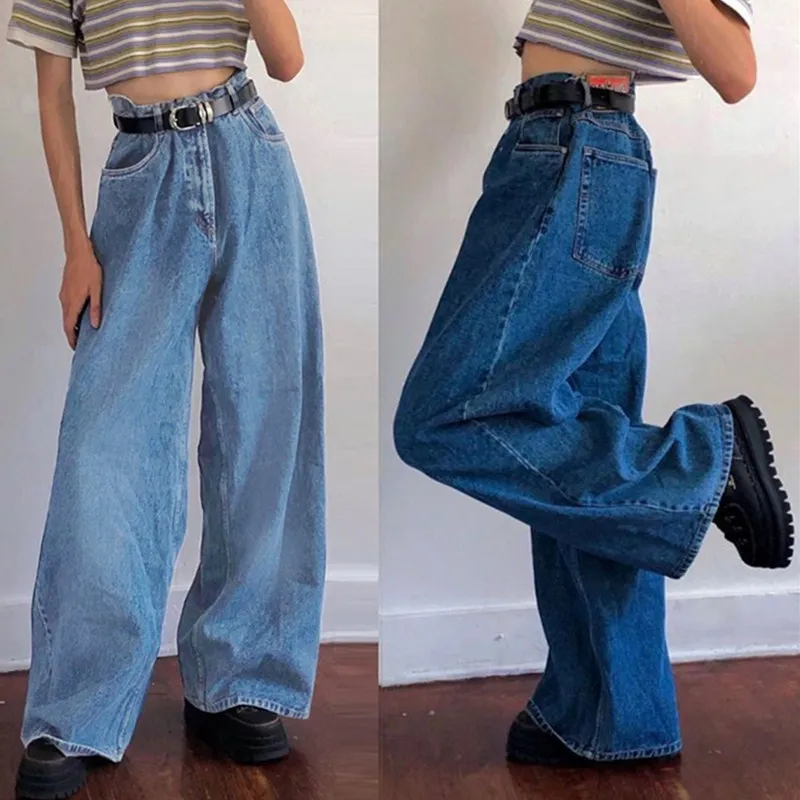 Women's Jeans Wide Leg Pants Plus Size High Waisted Denim Trousers ...