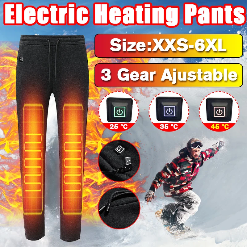 Electric Heated Warm Pants Men Women USB Heating Base Layer Elastic ...