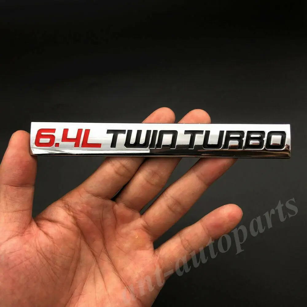 Metal Chrome 6.4L Twin Turbo Engine Car Auto Trunk Emblem Badge Decals ...