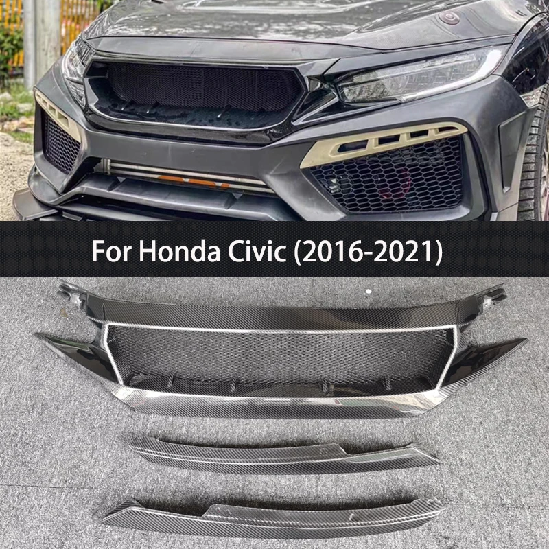 FOR-CIVIC-FC-JS-N1-STYLE-CARBON-FIBER-GLASS-FRONT-GRILL-TRIM-BODY-KIT ...
