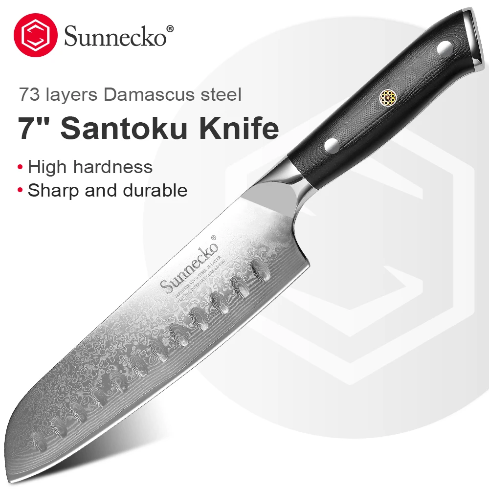 SUNNECKO-Santoku-Knife-7-Inch-Kitchen-Slicer-High-Carbon-VG10-Damascus ...