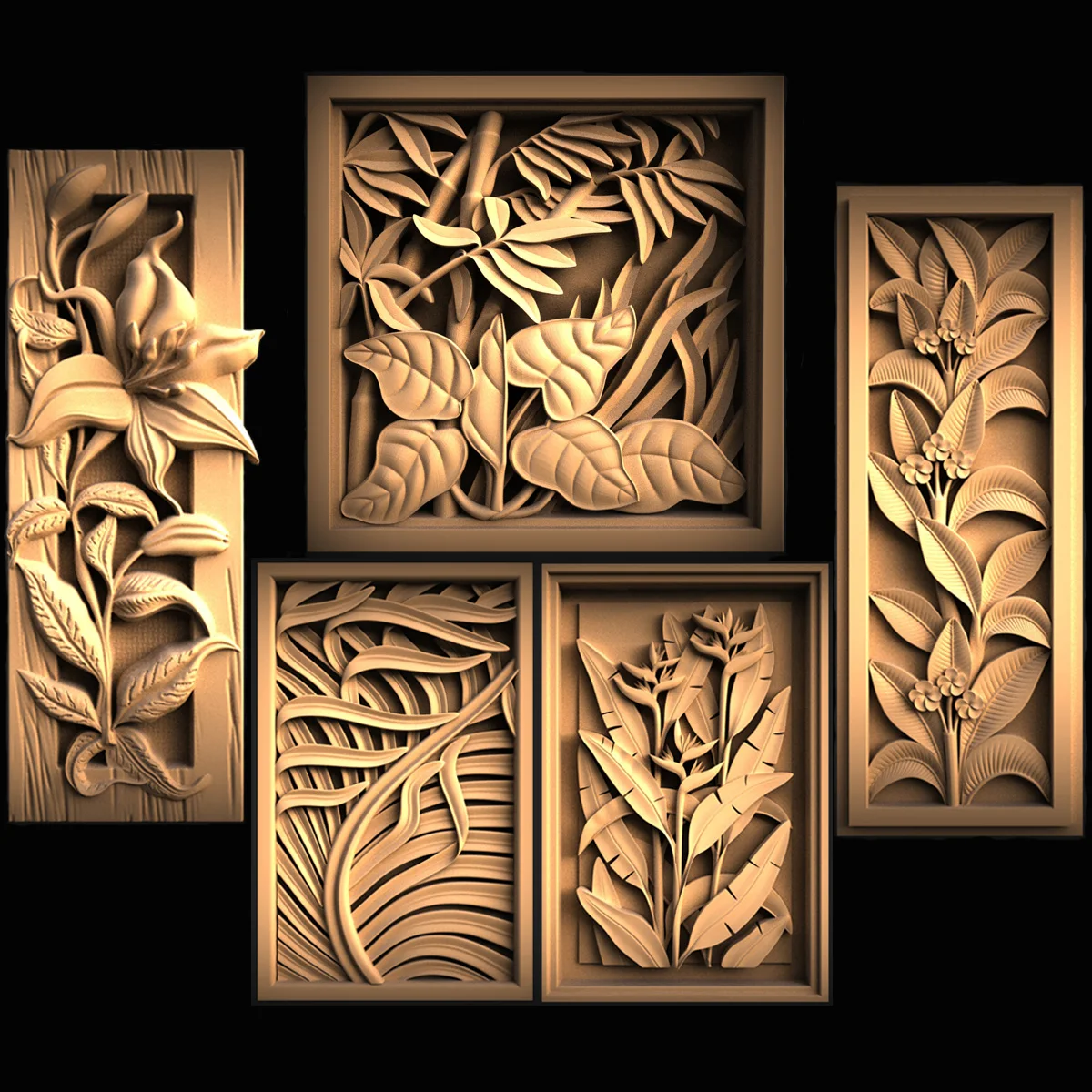 5pcs flower leaf in frame 3d STL Model for CNC Router 3D Printer plant ...
