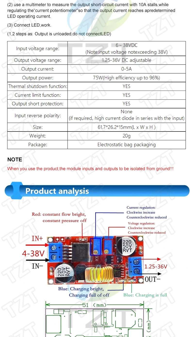 Circuits intégrés,5A XL4015 Red--Carte de charge abati eur de batterie ...