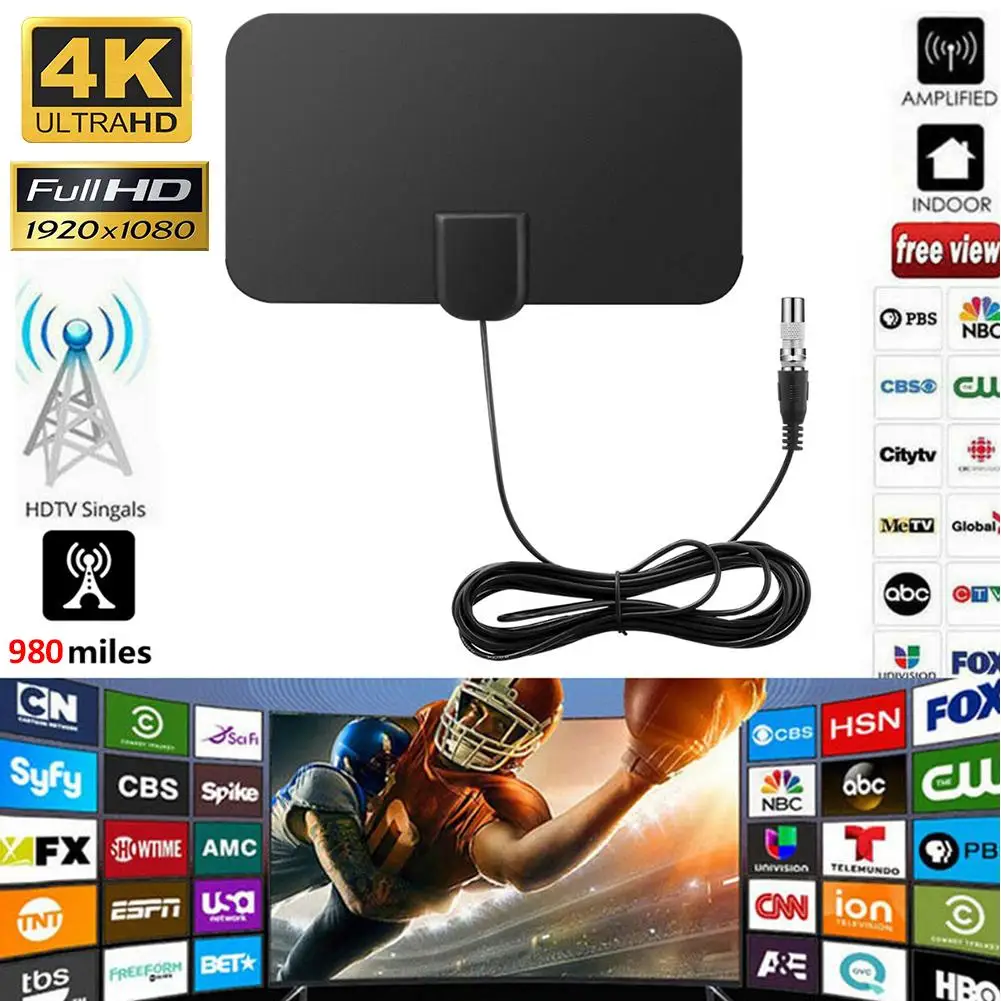 4K 25DB High Gain HD TV DTV Box Digital TV Antenna EU Plug 980 Miles ...