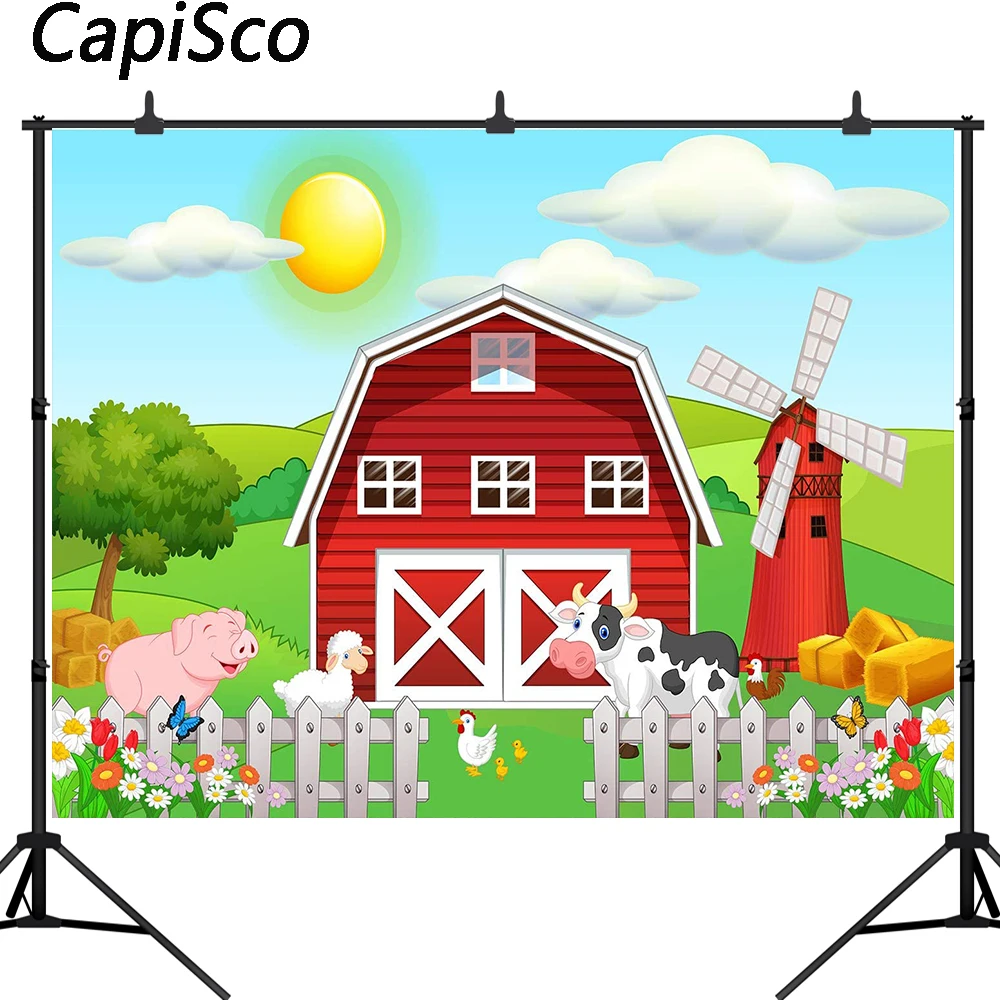 Capisco Farm Theme Photography Backdrop Red Barn Animals Barnyard House ...
