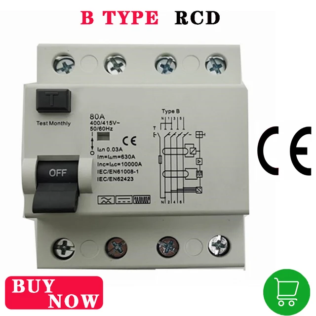 2Pole Type B RCCB 10KA 30mA 40A 63A 80A B Type RCD Circuit, 42% OFF