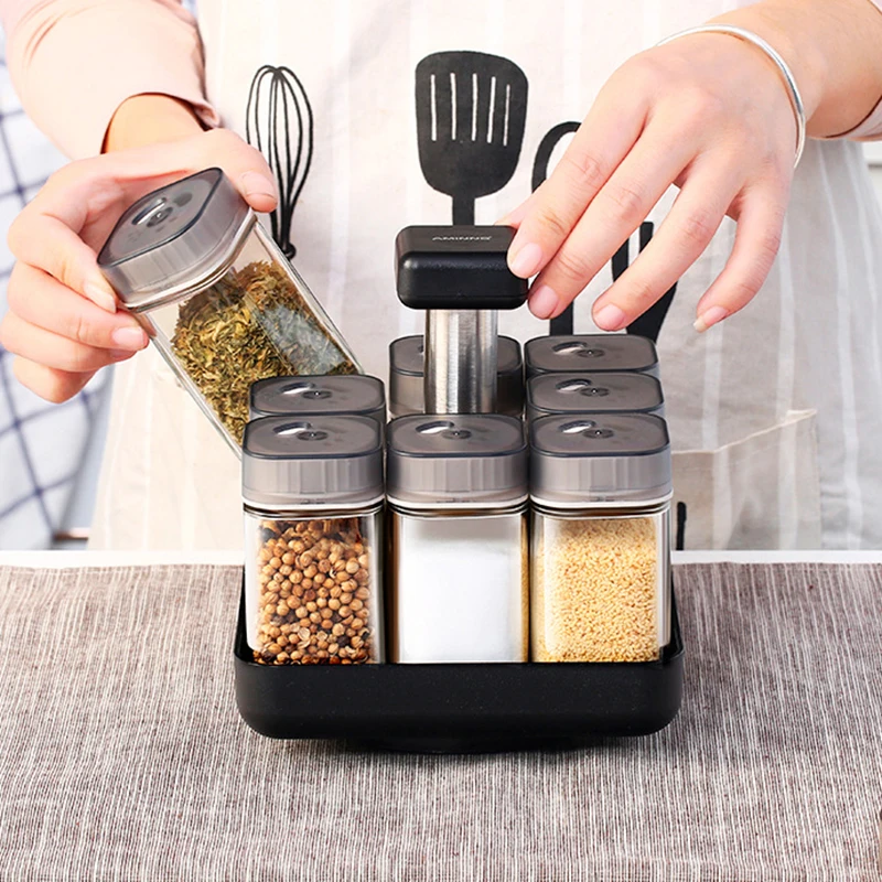 Kitchen Jars For Spices Rotating Glass Cruet Seasoning Jar Set BBQ ...