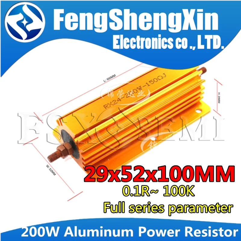 RX24 200W Aluminum Power Metal Shell Case Wirewound Resistor 0.1~100K 0 ...