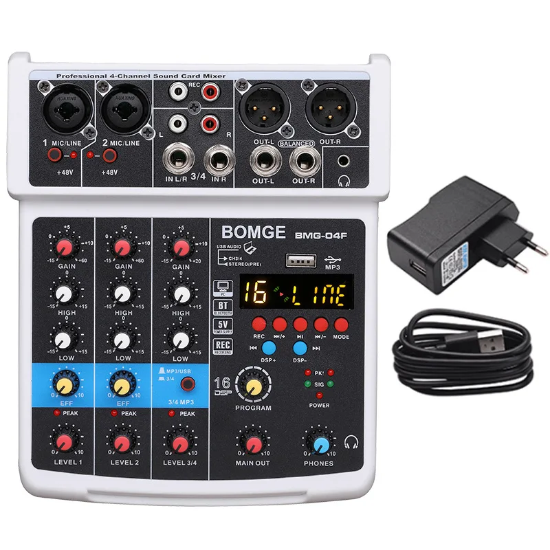 ミニサウンドカードBMG 04D,4チャンネル,bluetooth,dj 16,デジタルエフェクト,ノイズリダクション,ledレベル ...