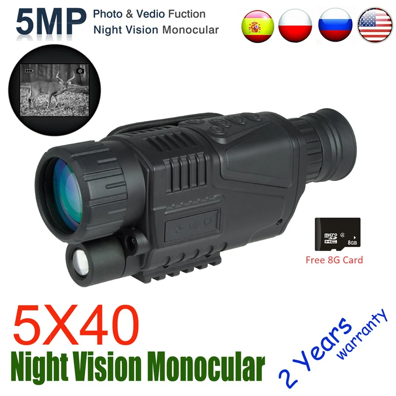 5X40 Digital Night Vision Monocular Infrared Night Vision Hunting Scope ...