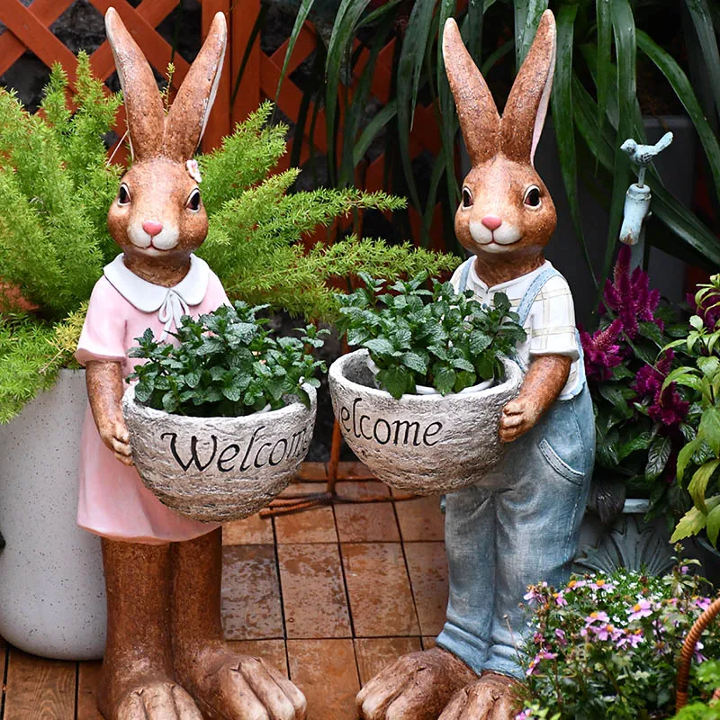 ceramic garden decor Vintage cute garden bunny animal statue for ...