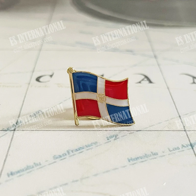 Dominican National Flag Crystal Epoxy Metal Enamel Badge Brooch ...