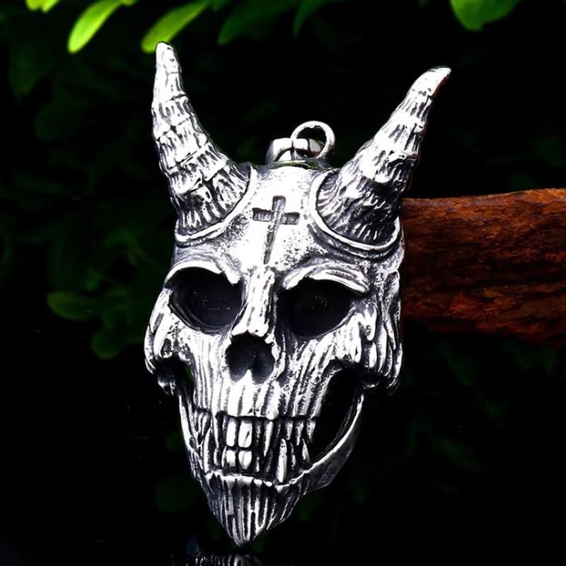 Gothic-Devil-Cross-Skull-Goat-Head-Pendant-Necklace-Men-s-Motorcycle ...