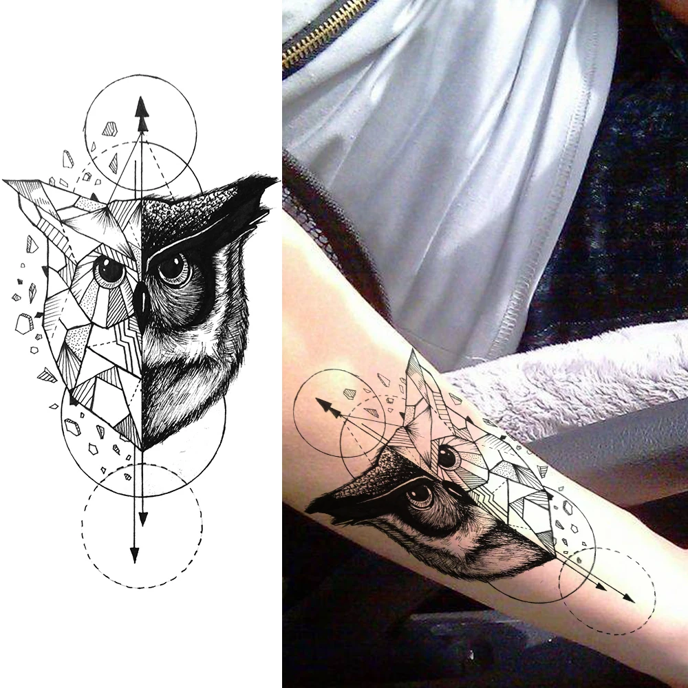 Geometric Owl Watercolor Tattoo