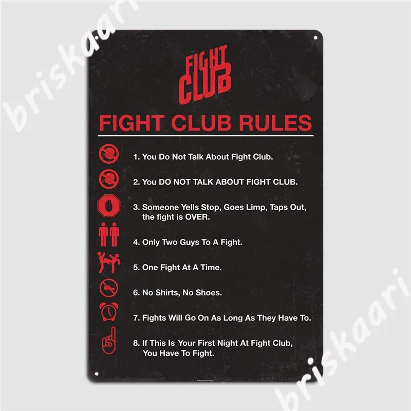 Fight-Club-Rules-Metal-Sign-Wall-Mural-Vintage-Wall-Poster-Tin-Sign ...