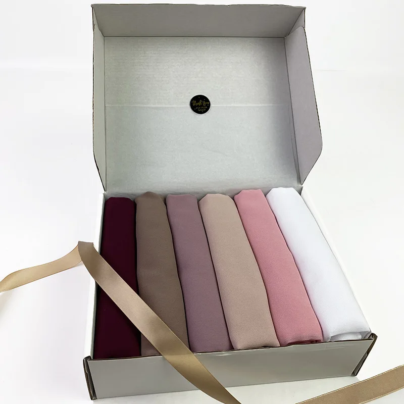 이슬람 쉬폰 히잡 스카프 여성 솔리드 컬러 목도리 헤드 랩 이슬람 히잡 헤드 스카프 사용자 정의 선물 상자 풀라 팜므 Hello