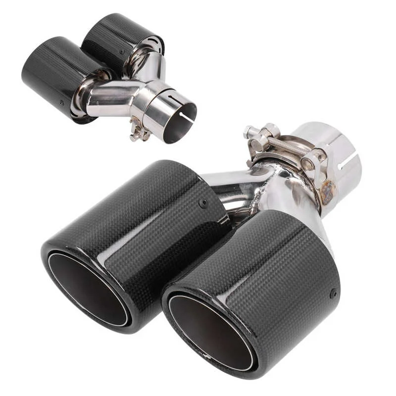 Universal Dual Exhaust Tip Glossy Carbon Fiber Stainless Steel Y-Shape ...