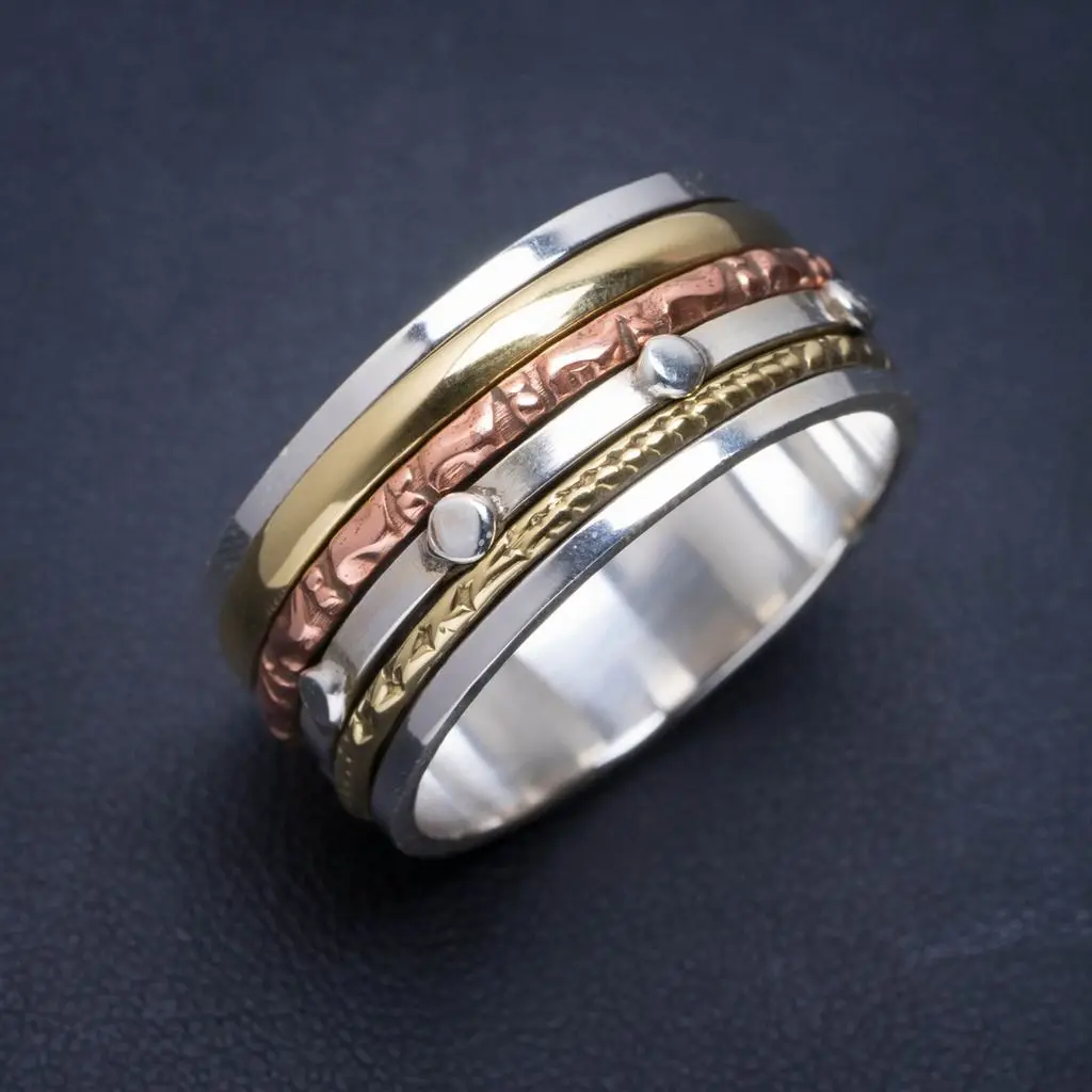 Natural Three Tones Handmade Unique 925 Sterling Silver Ring 15 A1103 ...