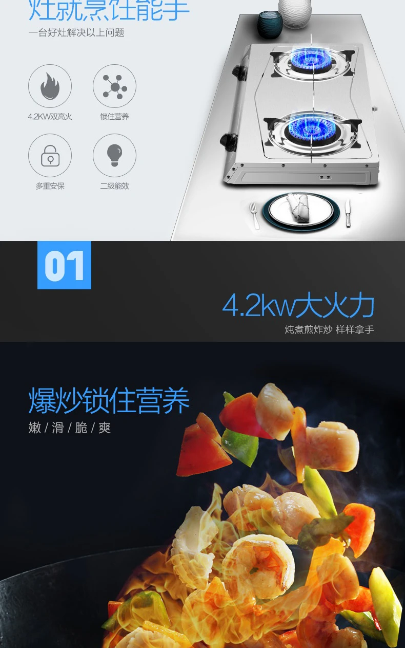 Stainless Steel Bench Top Gas Stove with Dual-cooker 4.2kw Large Fire ...