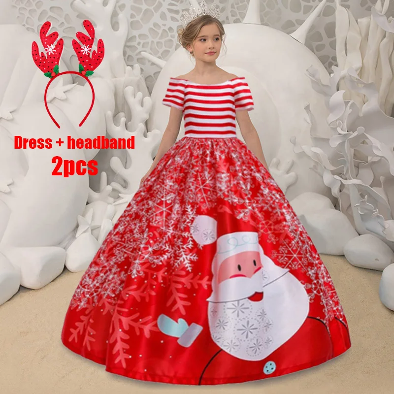 Girls Christmas Dress Elk Santa Claus Printing New Year Clothes For ...