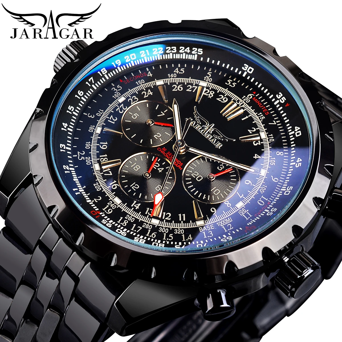 Jaragar 3 Dial Men's Automatic Watch Stainless Steel Mechanical Men's ...
