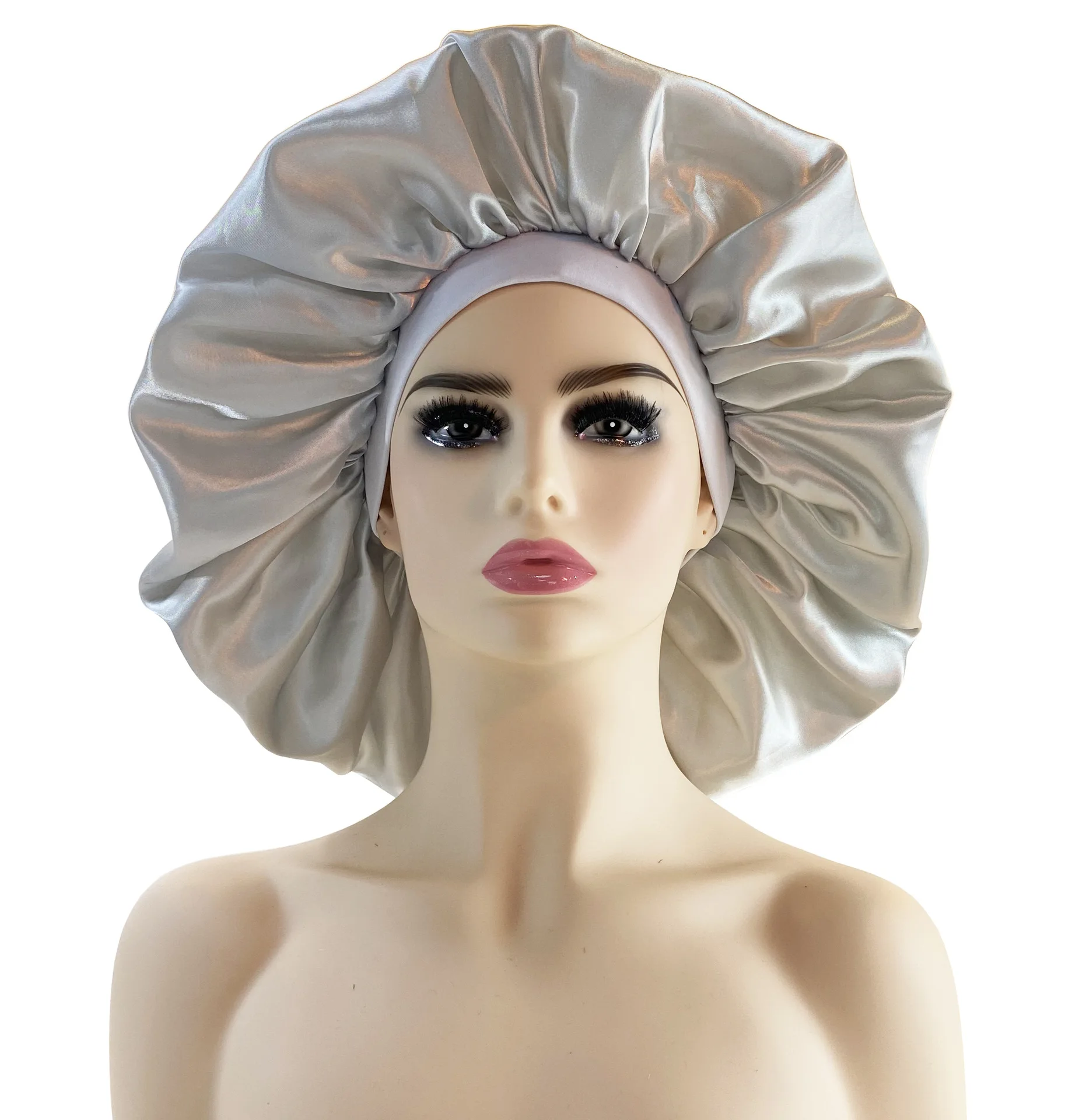 Luxury Jumbo Satin Bonnet Cap Wide Elastic Band Night Hair Care Cover ...
