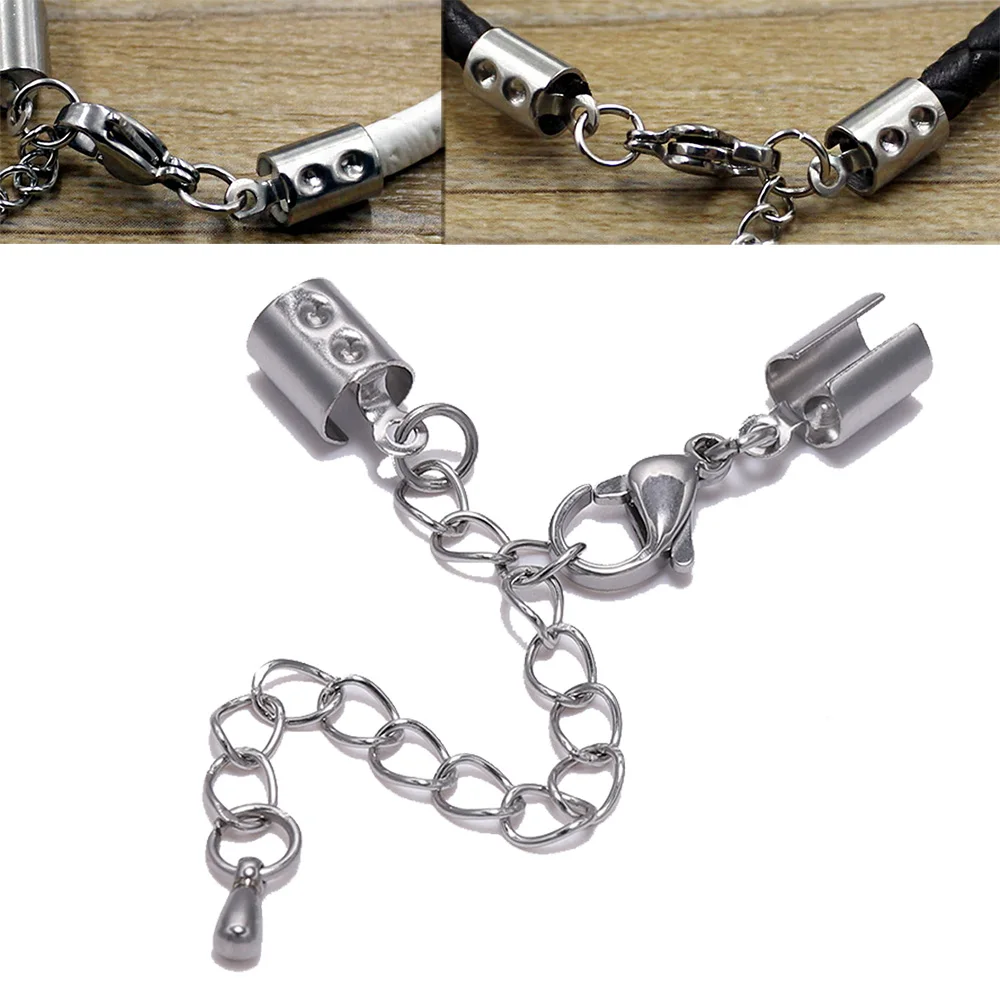 5pcs/lot Fit 1-5mm Leather Cord Clips Stainless steel Extender Chain ...
