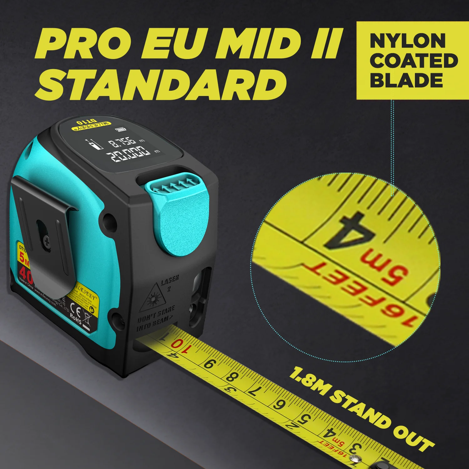 Mileseey DT10 Laser Tape Measure 2 in 1 Digital Laser Measure Laser Rangefinder with LCD Digital ...