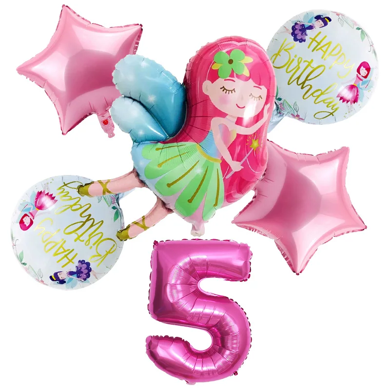 New 6pcs/set Little fairy Girls Balloons 32 inch Pink Number Ballon ...