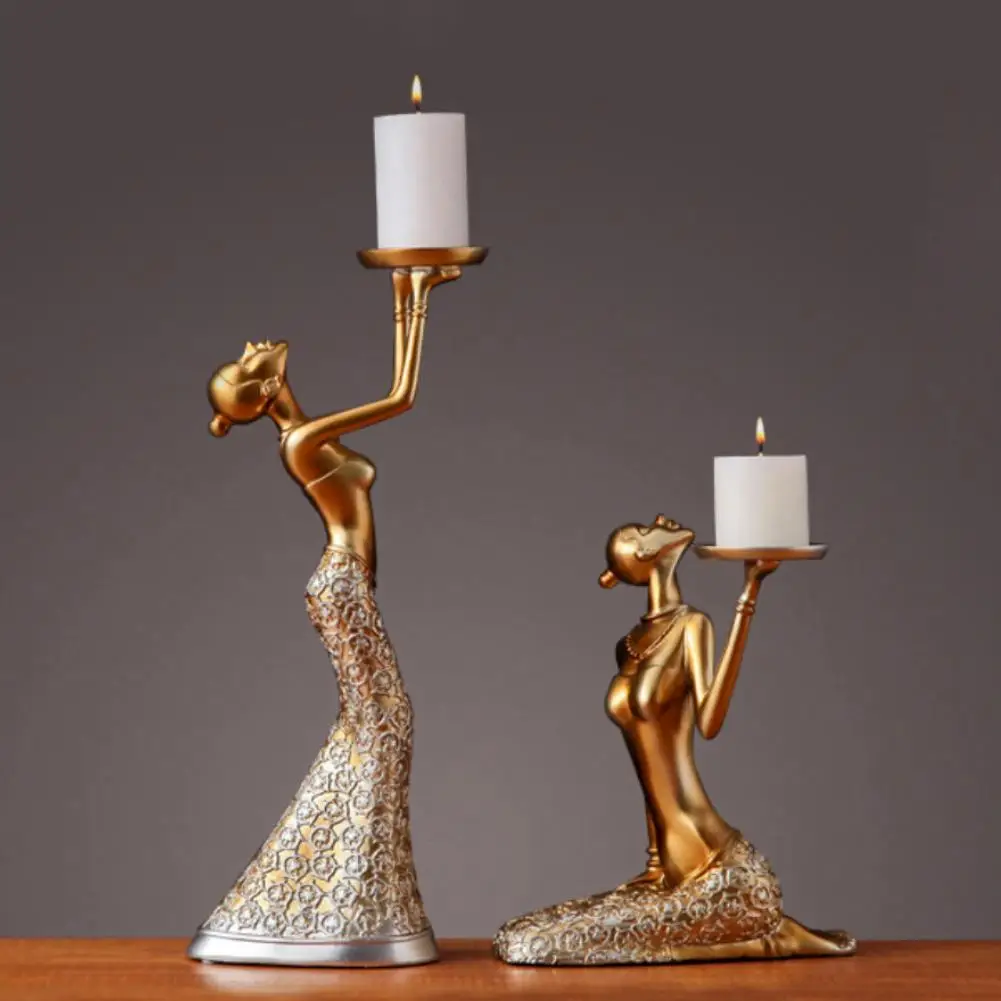 New 1Pair Vintage Abstract Lady Candle Holders Statue Sculpture ...