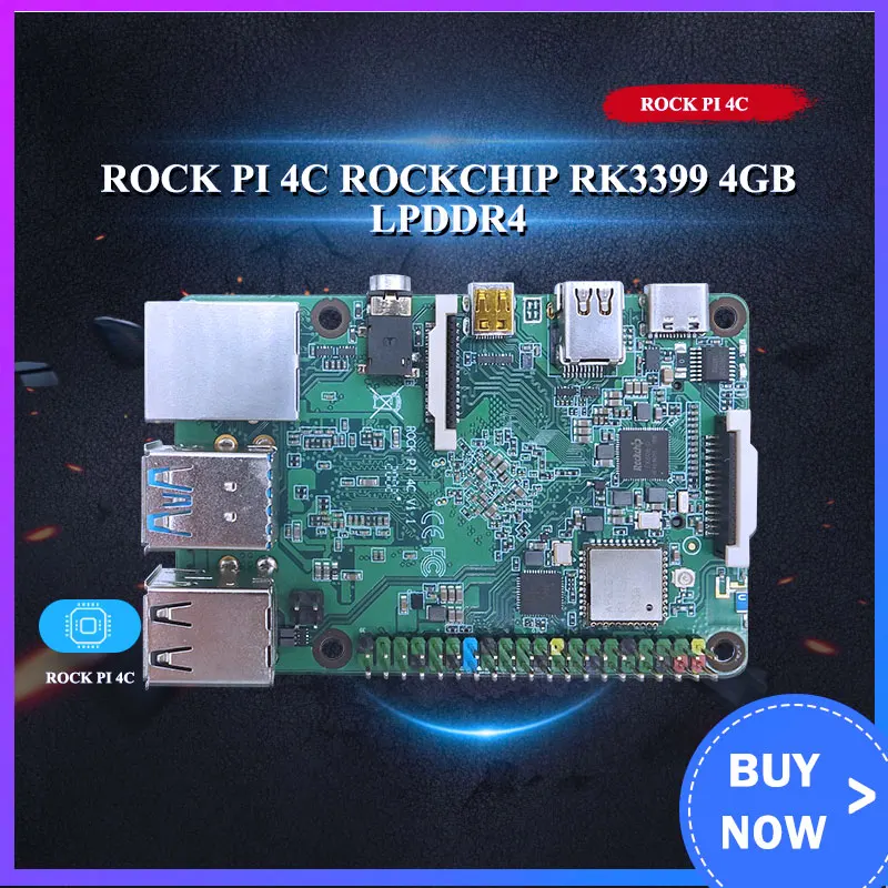 Rock Pi 4C Rockchip RK3399 4Gb LPDDR4 Mali T860MP4 Sbc/Single Board ...