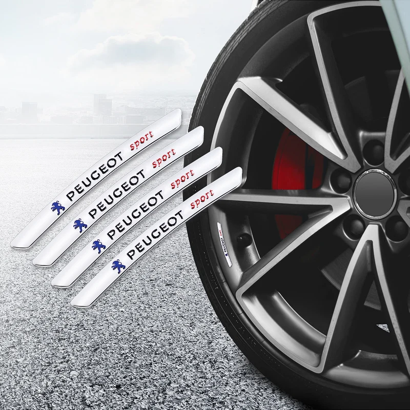 4Pcs Metal Car Wheel Hub Emblem Stickers Rims Curved Decals For Peugeot ...