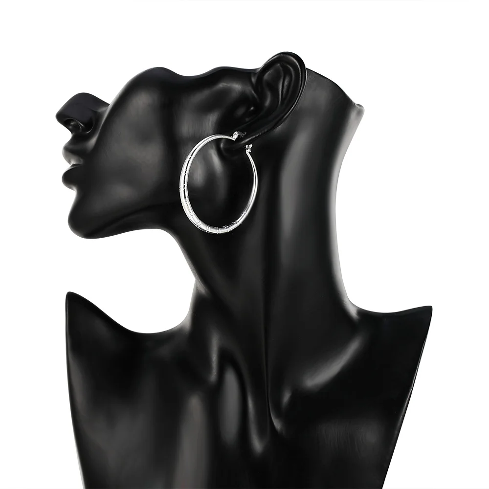 925 Stamp Silver color 3/4/5/6cm big circle hoop earrings for women ...