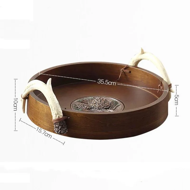 American Solid Wood Tray Round Tea Tray Home Dining Tray Snack Tray ...