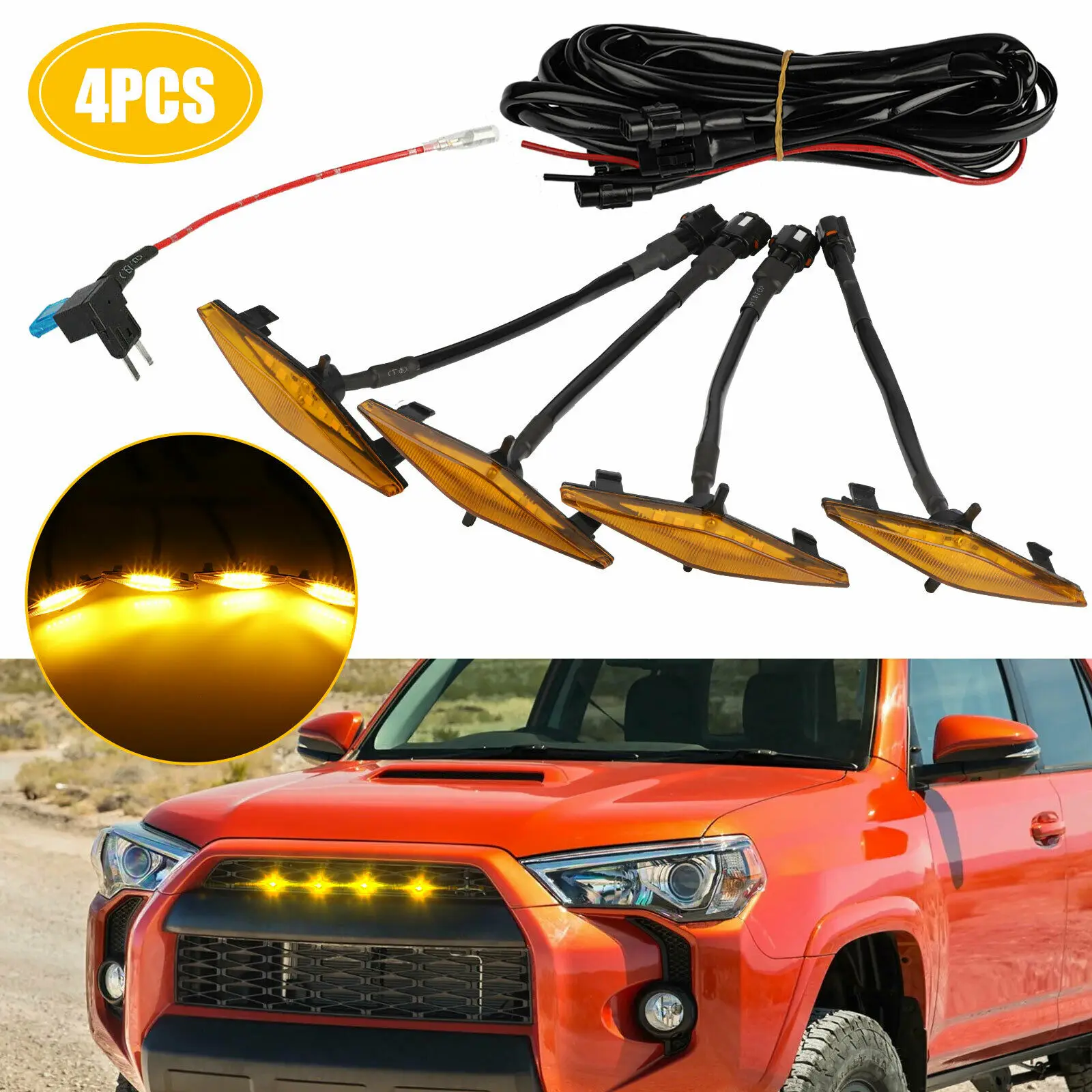 4pcs Amber LED Front Grille Lights For 14-19 Toyota 4Runner TRD Pro