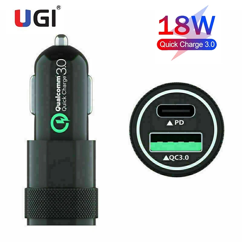 UGI cargador USB de carga rápida para coche, adaptador Micro USB, 2 puertos, QC 3,0, PD, tipo C ...