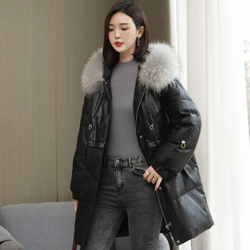 Sheepskin-Luxury-Genuine-Leather-Down-Coat-Women-Winter-Raccoon-Fur-Hooded-Overcoat-Zipper-Loose ...