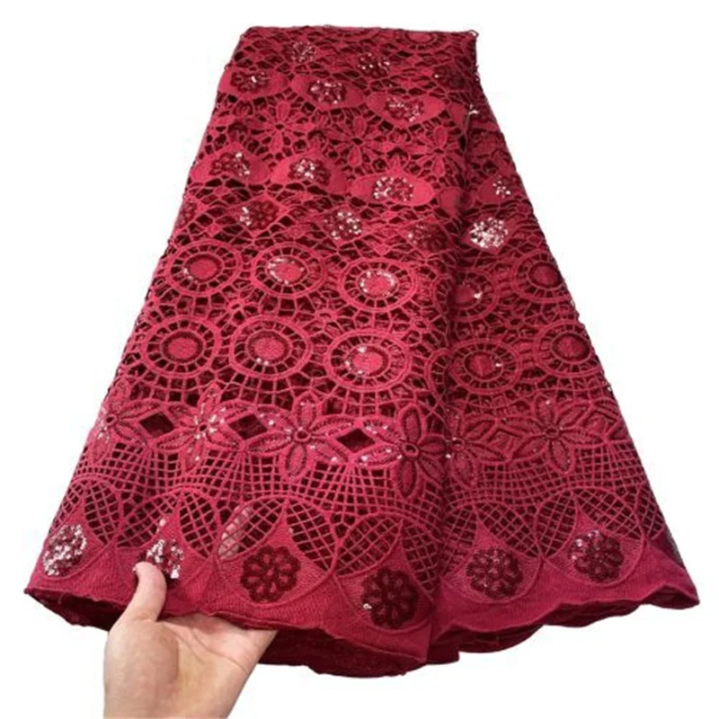 Red Sequins Design African Net Lace Fabric With Applique Sewing Milk ...