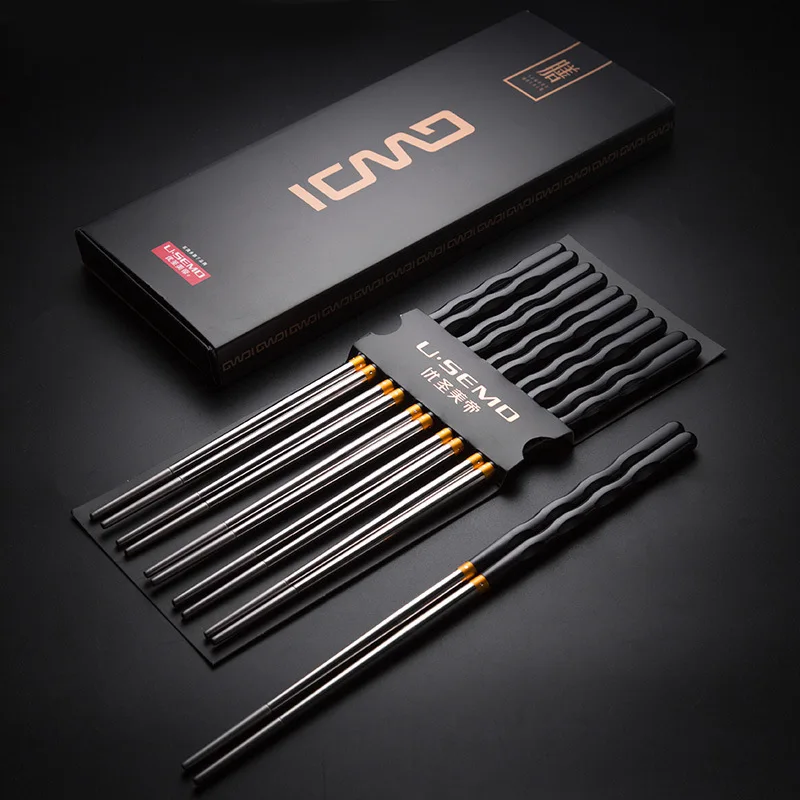 5pcs Set Pack Non-slip Stainless Steel Chopsticks Reusable Tableware ...