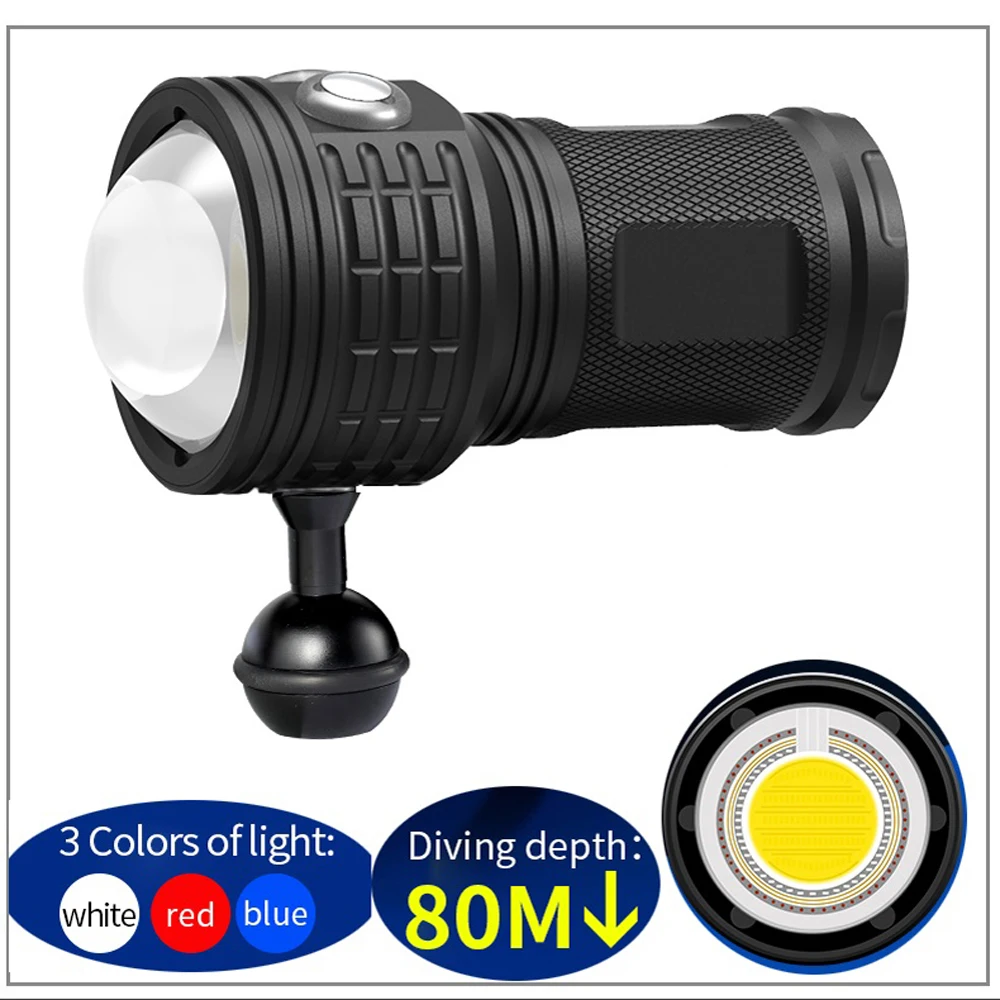 50000LM Diving Flashlight Photography Video LED Lamp Underwater 80m ...