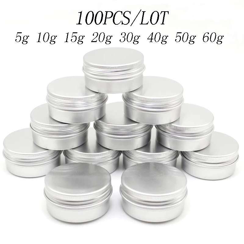100pcs 5g 10g 15g 20g 30g 40g 50g 60g Aluminum Tin Jars Metal 50ml ...