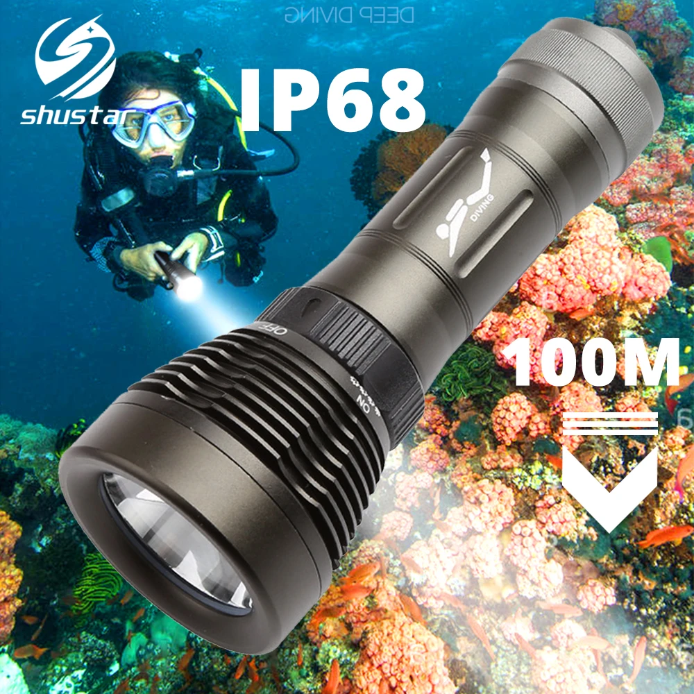 IP68 Diving Flashlight Dive Torch Can dive 100 meters Rotary switch ...